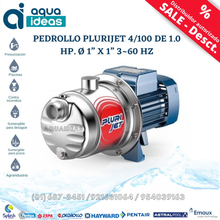 PEDROLLO PLURIJET 4/100 DE 1.0 HP. Ø 1" x 1" 3~60 HZ | AQUAIDEAS