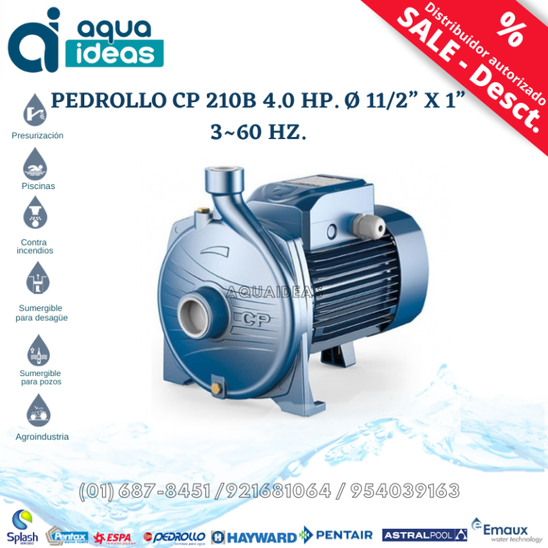 PEDROLLO CP 210B 4.0 HP. Ø 11/2" x 1" 3~60 HZ. | AQUAIDEAS